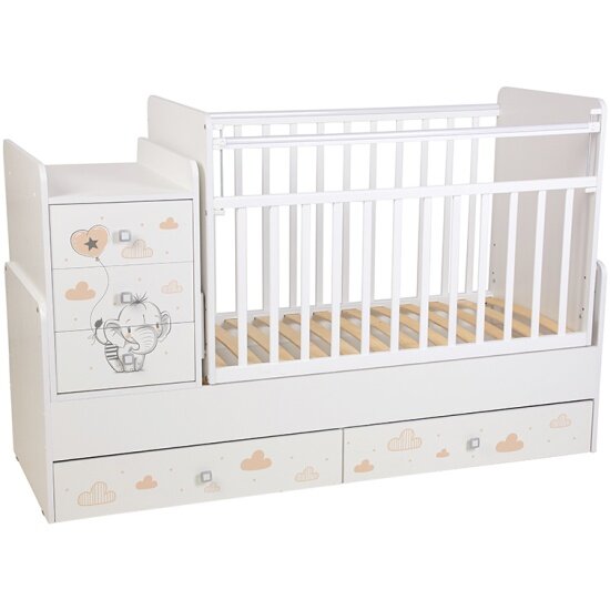 Кроватка-трансформер Фея 1100 Слоник, белый