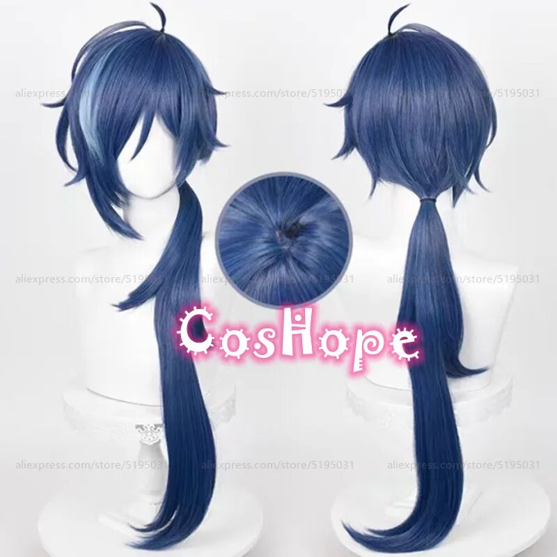 Парик для косплея Kaeya, 80 см, чернильно-синий парик, парики для косплея аниме, термостойкие синтетические парики для Хэллоуина, карнавальный костюм для вечеринки