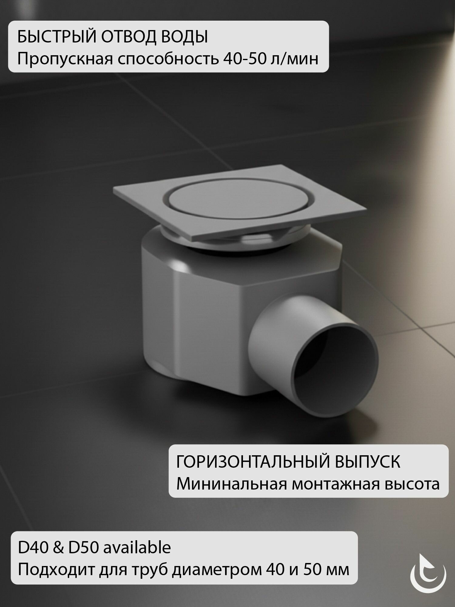 Трап для душа Helmken 37А4041H, комбинированный затвор, хром — фото 1