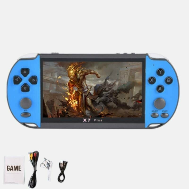 Игровая консоль x7plus портативная ретро с дисплеем 5.1 дюйм с usb и mp3 плеером синий
