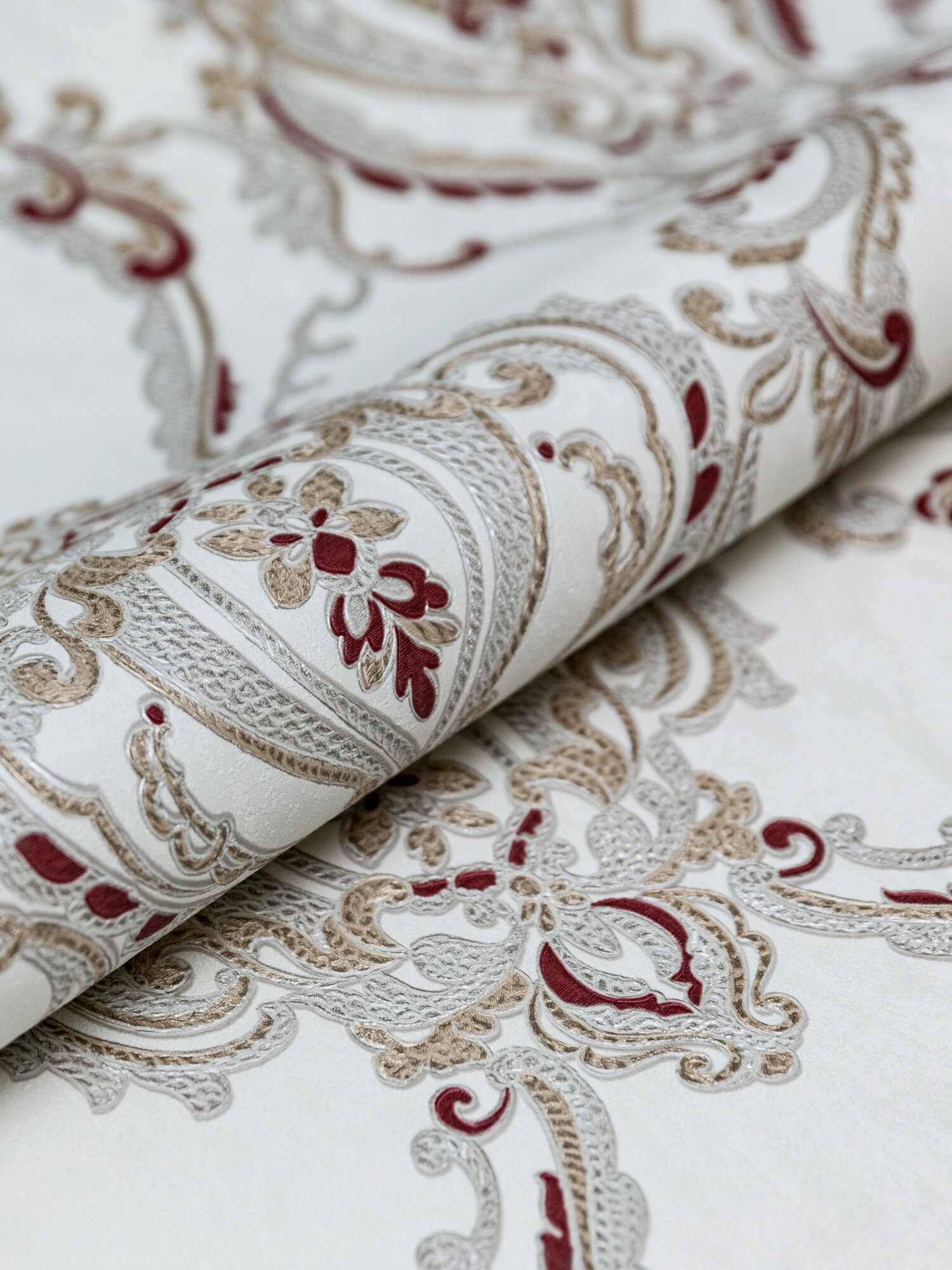 Обои виниловые на флизелине метровые 1.06 KERAMA MARAZZI, Ориент, мотив, белый красный, KM7704