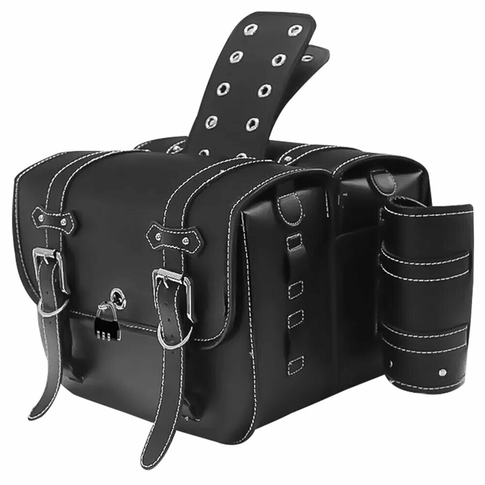 Мотосумка кофр из искусственной кожи Black с замком и держателем для стакана