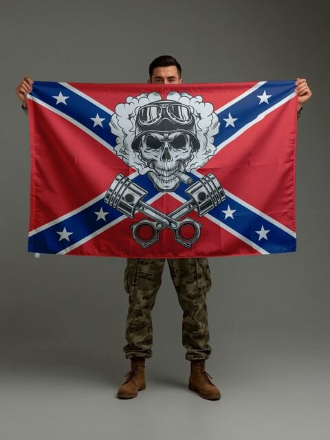 Флаг Байкеров Конфедератов, 90х135 см на сетке для улицы