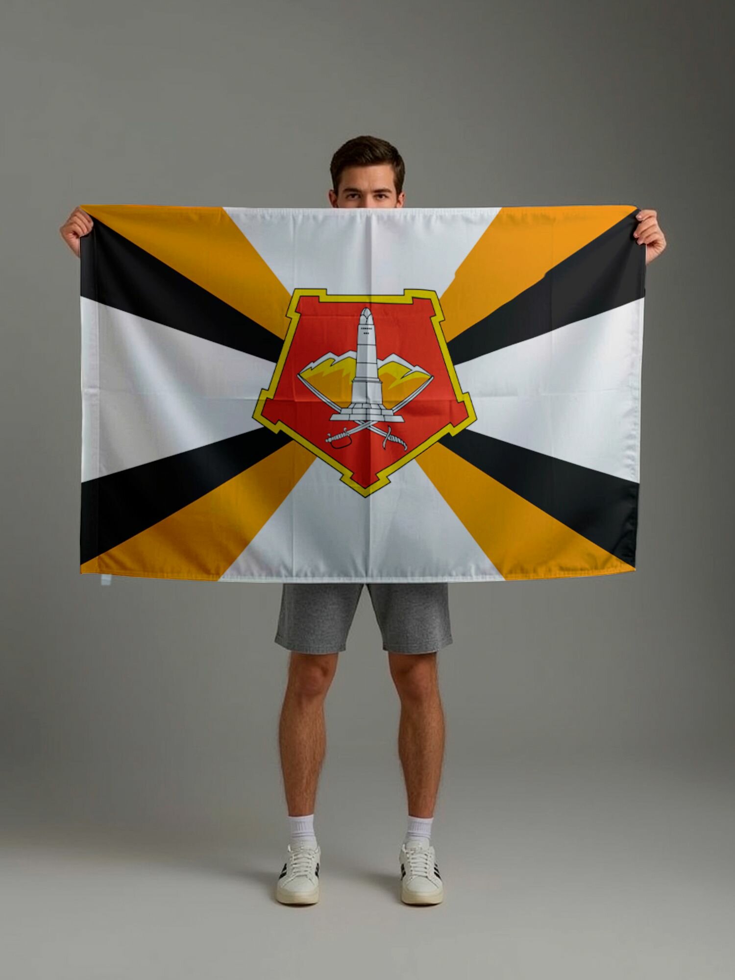 Двухсторонний флаг Центрального военного округа с малой эмблемой, 100х150 см на блэкауте