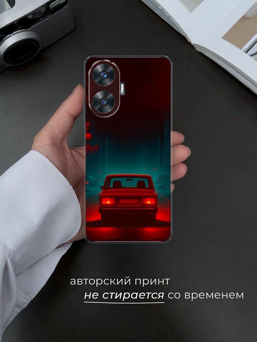Силиконовый чехол на Realme C55 / Реалми C55 с принтом Неоновая дорога — фото 1