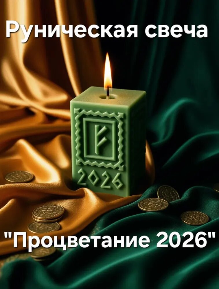 Магическая Свеча-талисман с рунами "Процветание 2026" свеча, заряженная на изобилие, стабильность и финансовый поток на весь 2026 год