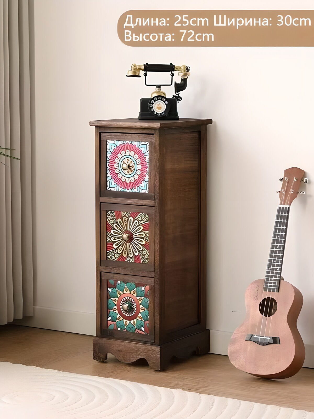 Комод, ABS пластик/дерево, 3 ящика, 25x25 см, 30 см, темно-коричневый