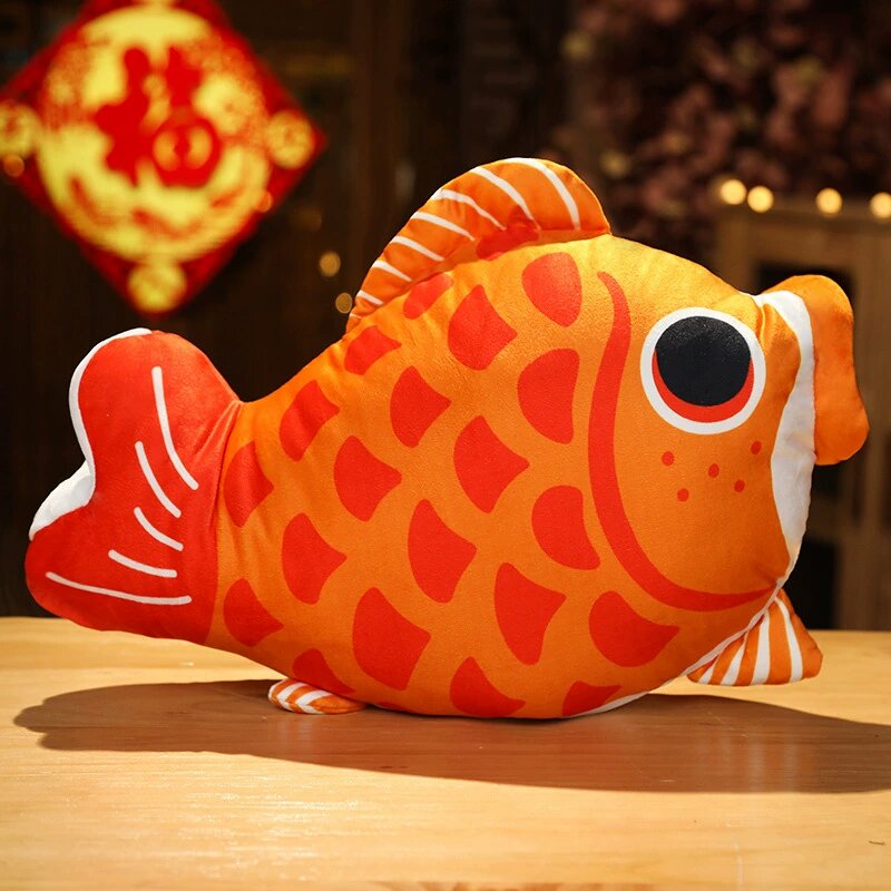 Оранжевая подушка-обнимашка кой-фиш с золотым слитком, новогодний подарок для украшения