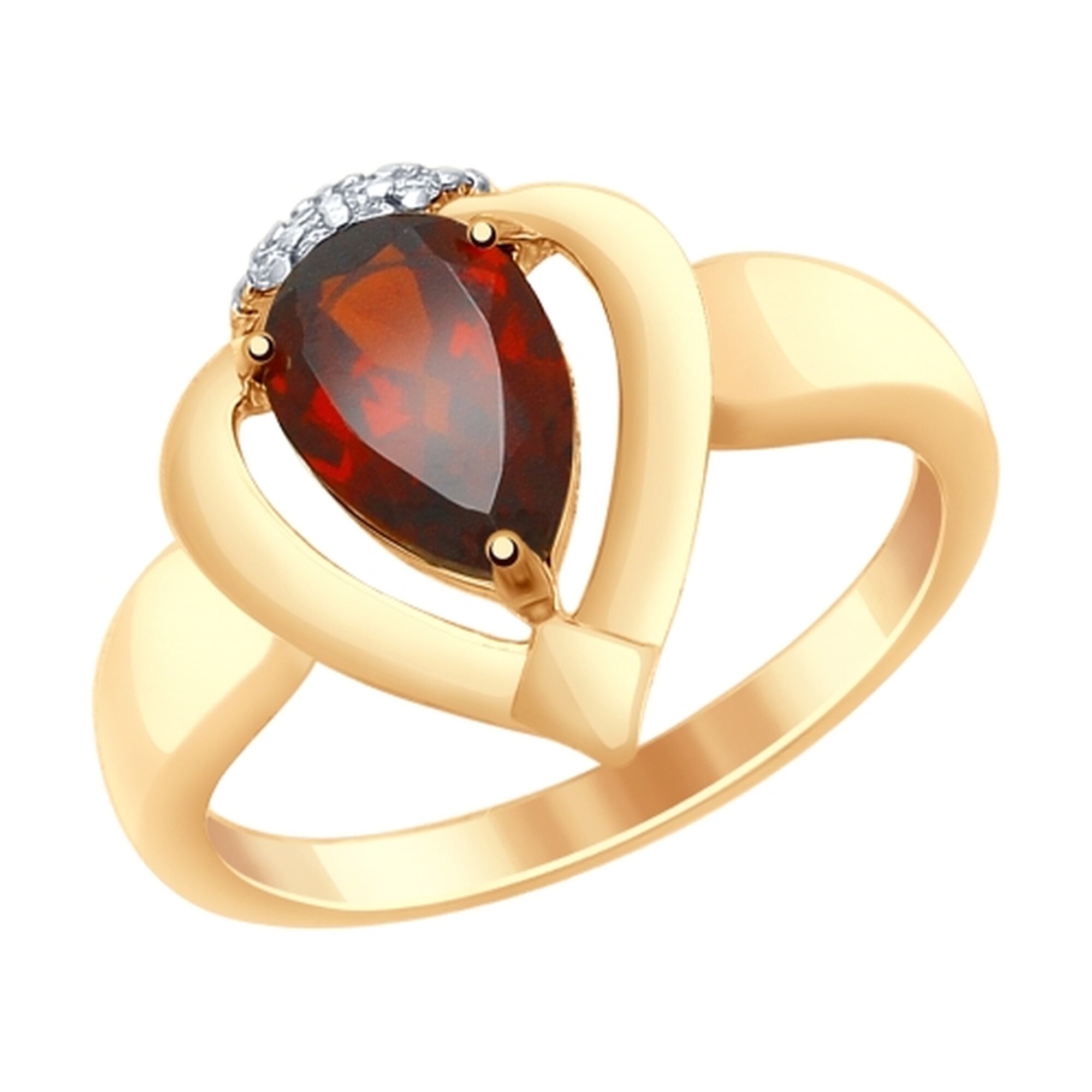 Кольцо, серебро, 925 проба, золочение, фианит, гранат