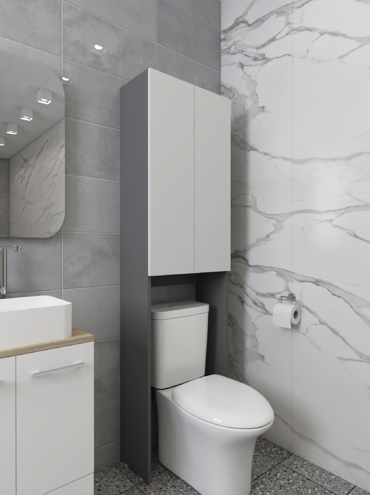 Шкаф-пенал над унитазом Графит-Белый