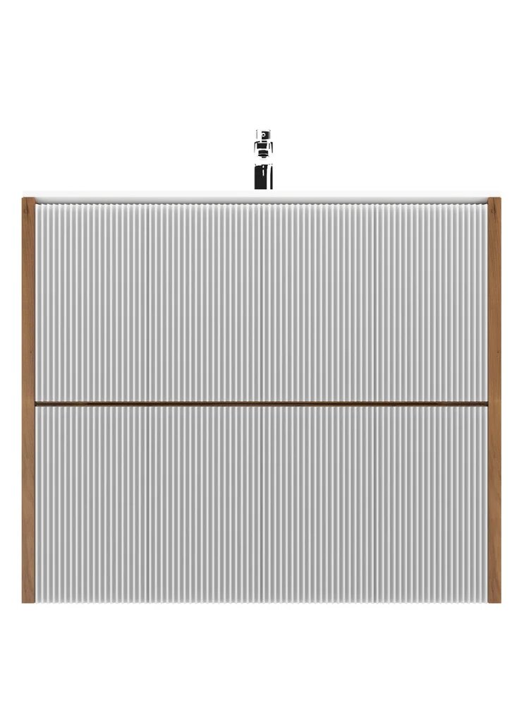 Тумба с раковиной Sanflor Диана 65 подвесная, 65 см, белая, светлое дерево, матовая, из ЛДСП, с ящиками, раковина для ванной, фаянсовая, прямоугольная