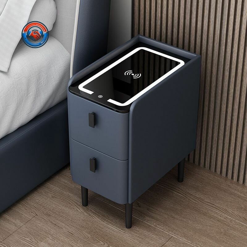 Умная деревянная тумбочка с LED-подсветкой и беспроводной зарядкой, два выдвижных ящика, прикроватная консоль из массива, современный функциональный комод для спальни