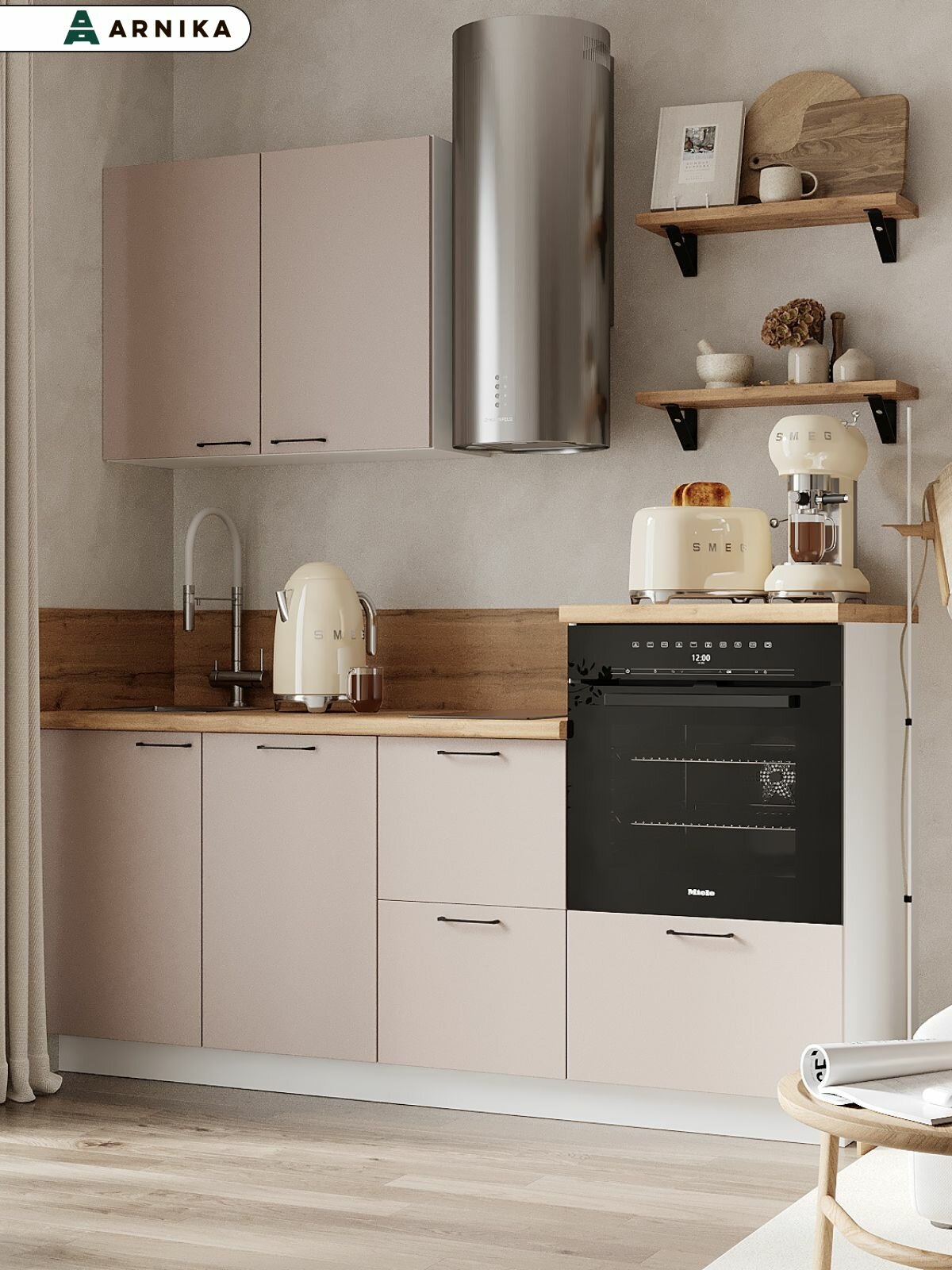 ARNIKA Кухонный гарнитур со столешницей "Дакия" 1,9м, цвет магнолия (бежевый), фасад пленка ПВХ