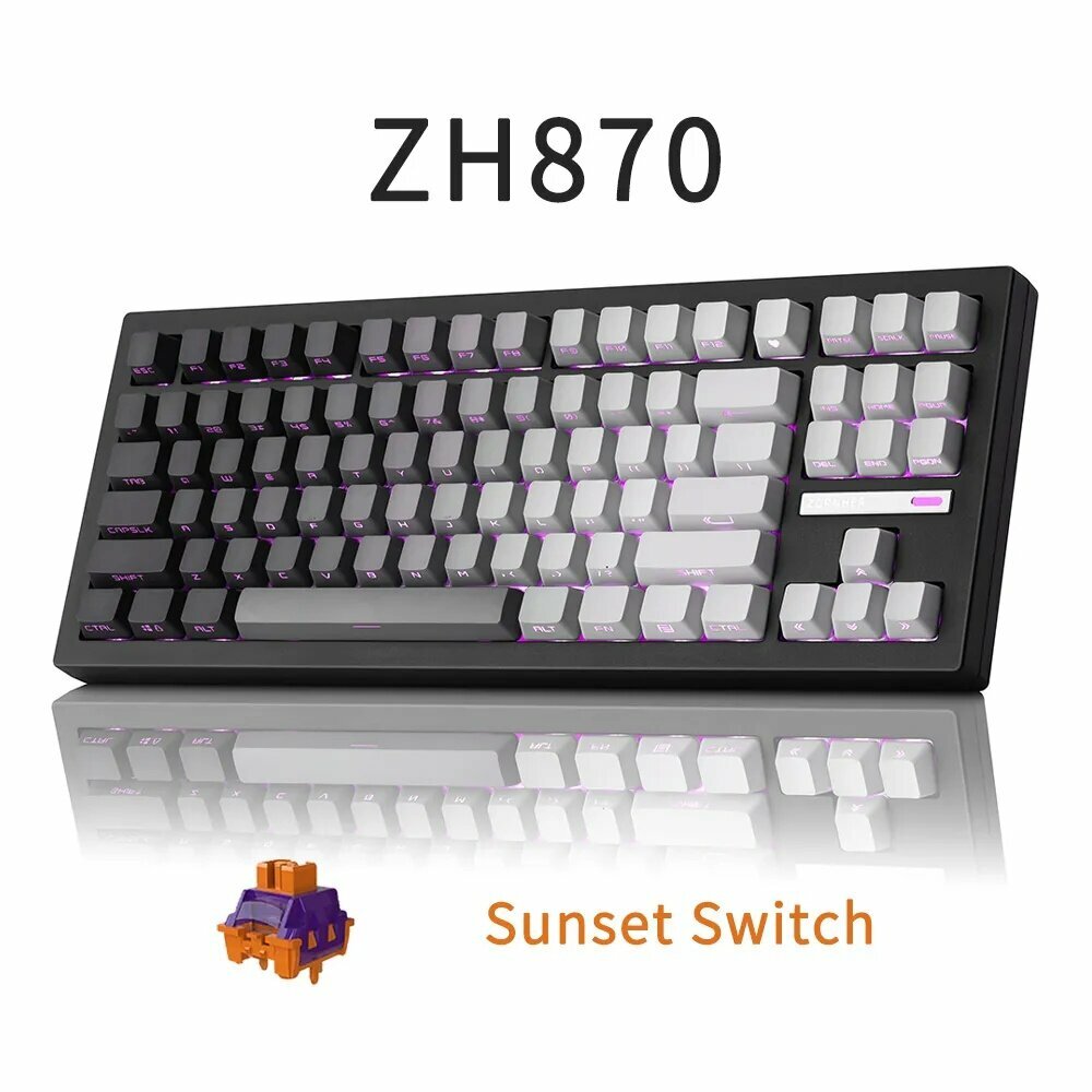 ZUOHE Игровая клавиатура беспроводная ZH870 Sunset Switch, Английская раскладка, светло-серый, черно-серый