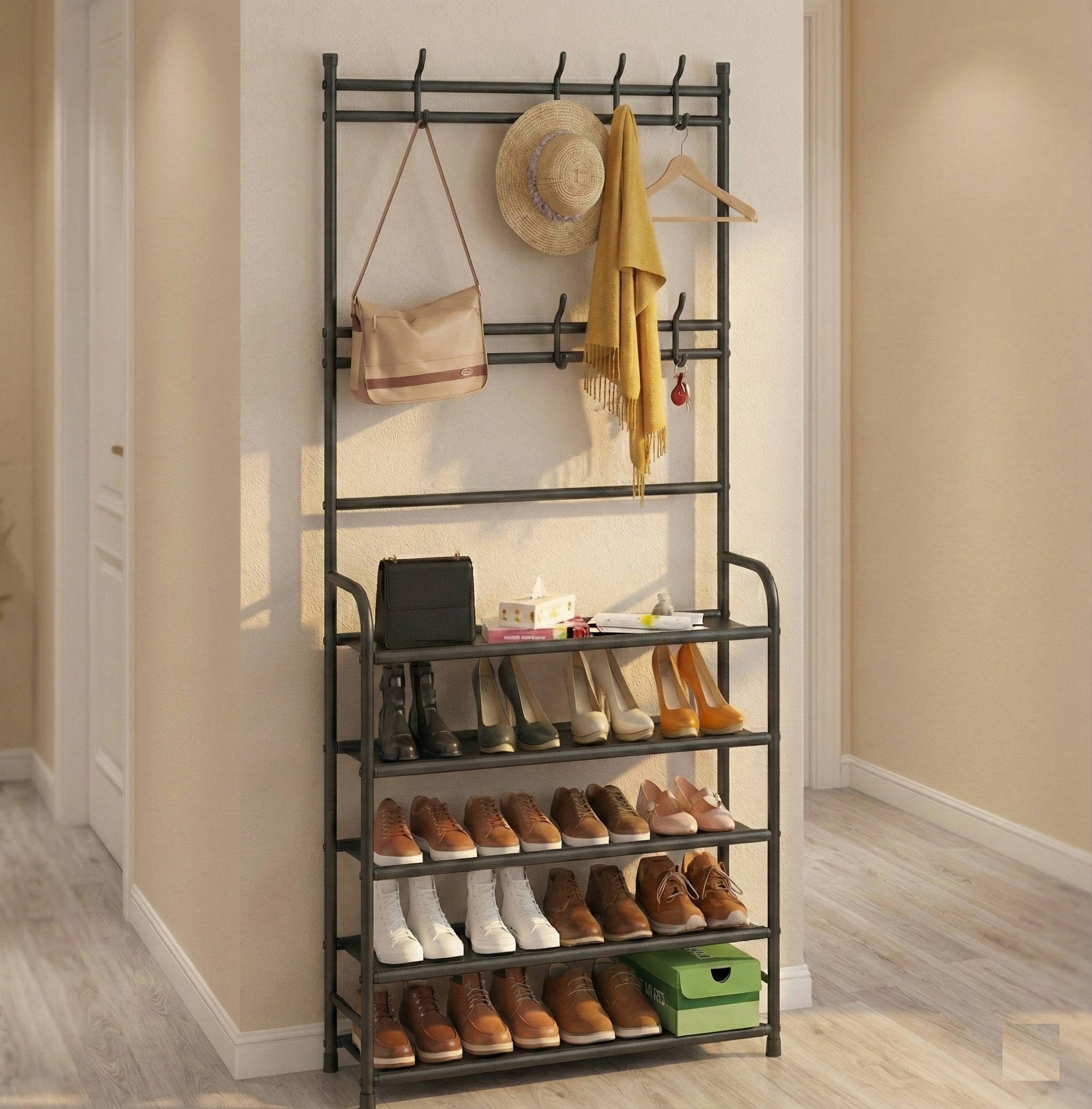 Вешалка-обувница 2в1, для прихожей, черный