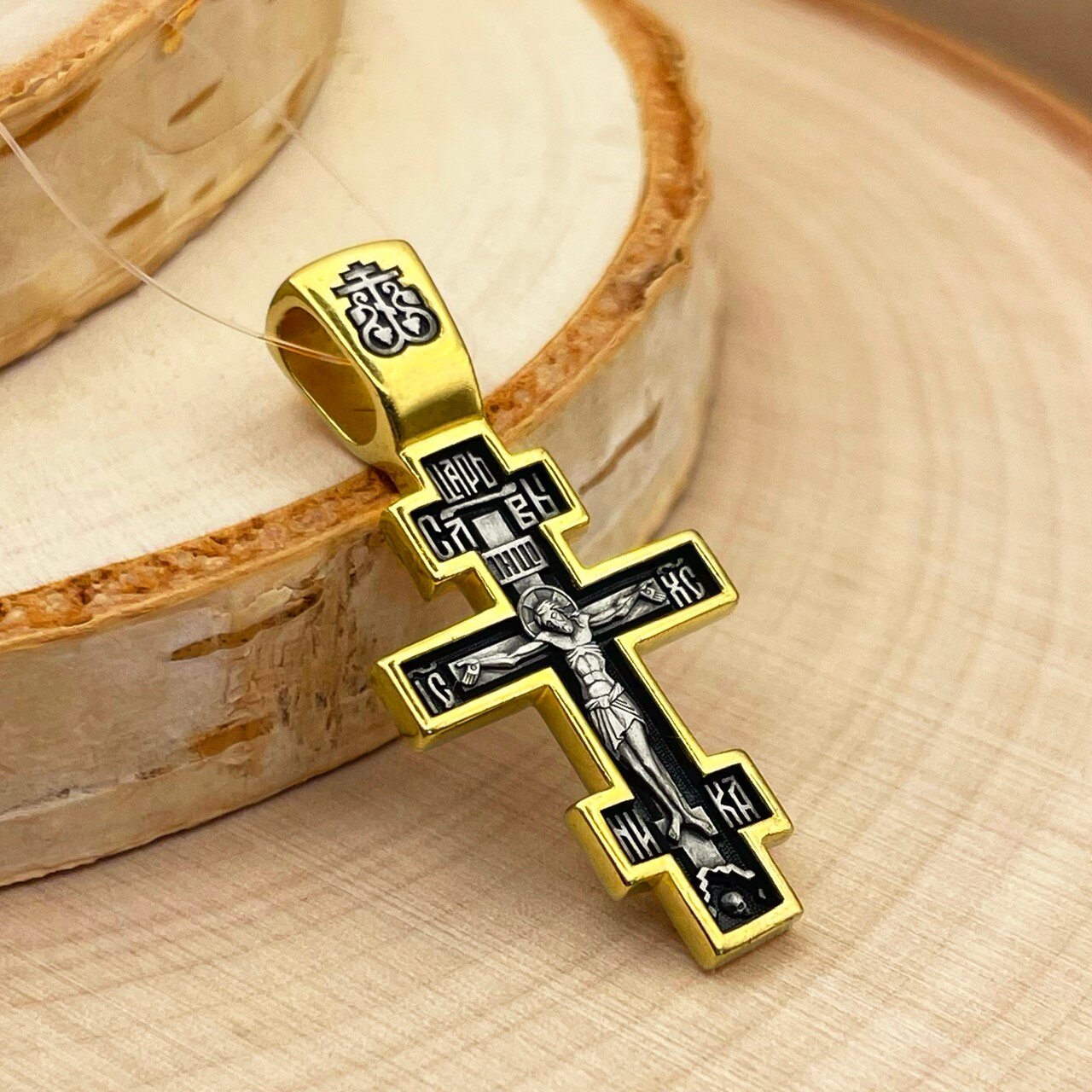 Крестик, серебро, 925 проба, чернение, оксидирование, золочение