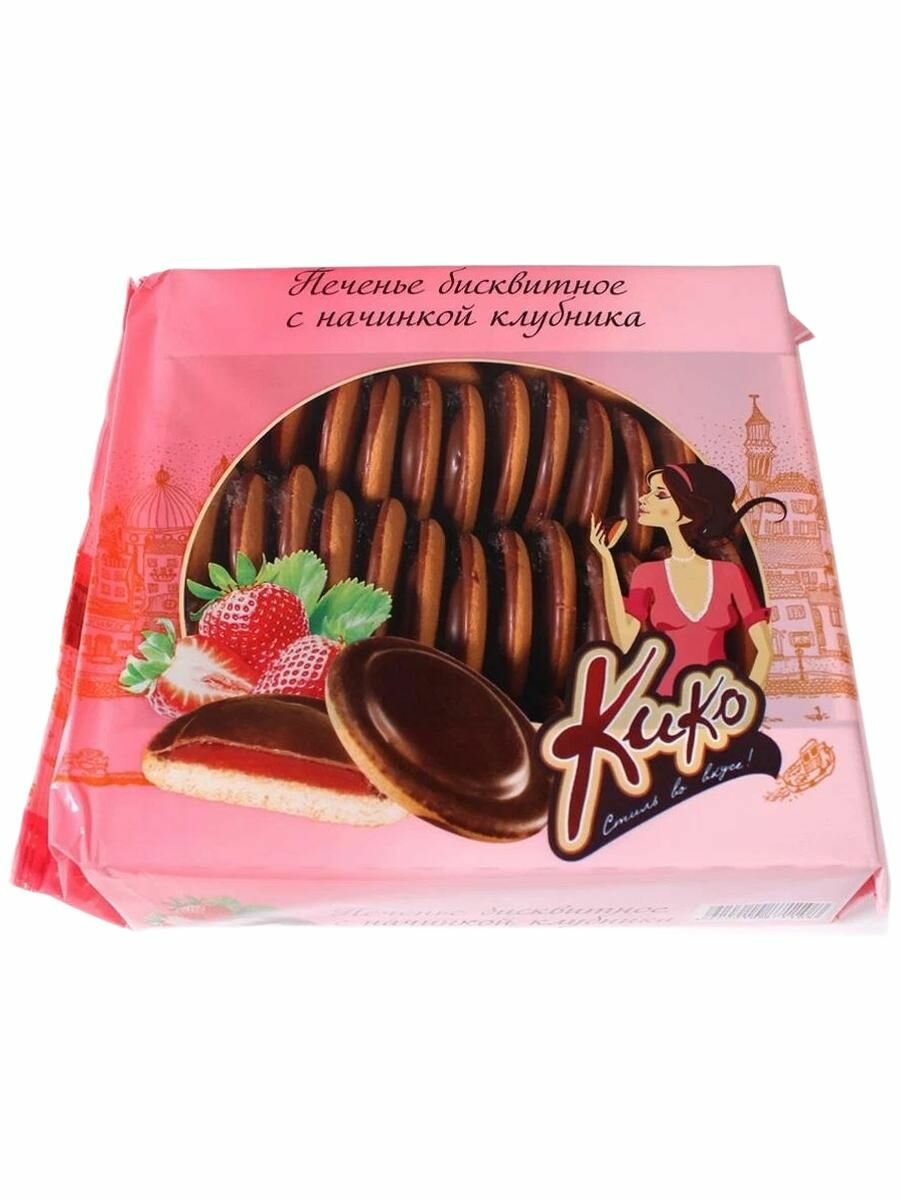 Печенье Три Чуда КиКо бисквит в шоколаде Клубника, 2 коробки по 1,2 килограмма, Самара