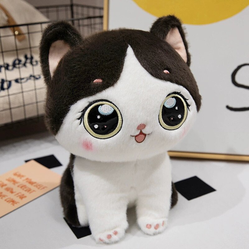 Черная плюшевая игрушка кошка, 30 см высота с ушами, мягкая объятия для детей подарок на день рождения