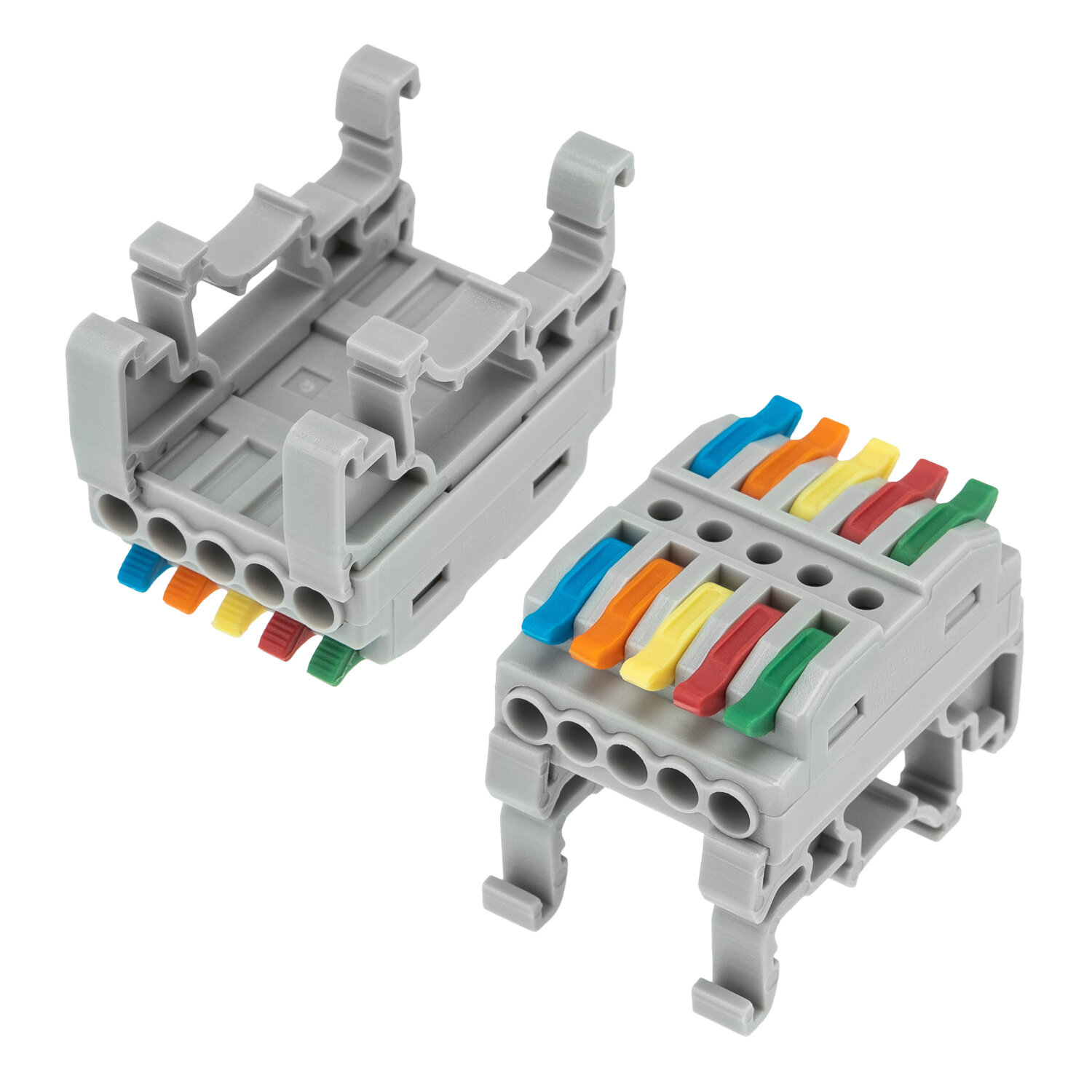Клемма СМК REXANT 222-425D проходная 5-полюсная, с креплением на DIN-рейку 0,08-4 мм², серая, 4 шт.