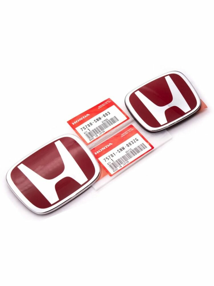 Красные передние и задние значки для Honda Civic 2006-2011 4D — размеры 123×99 и 95×77 мм, ABS+алюминиевый сплав