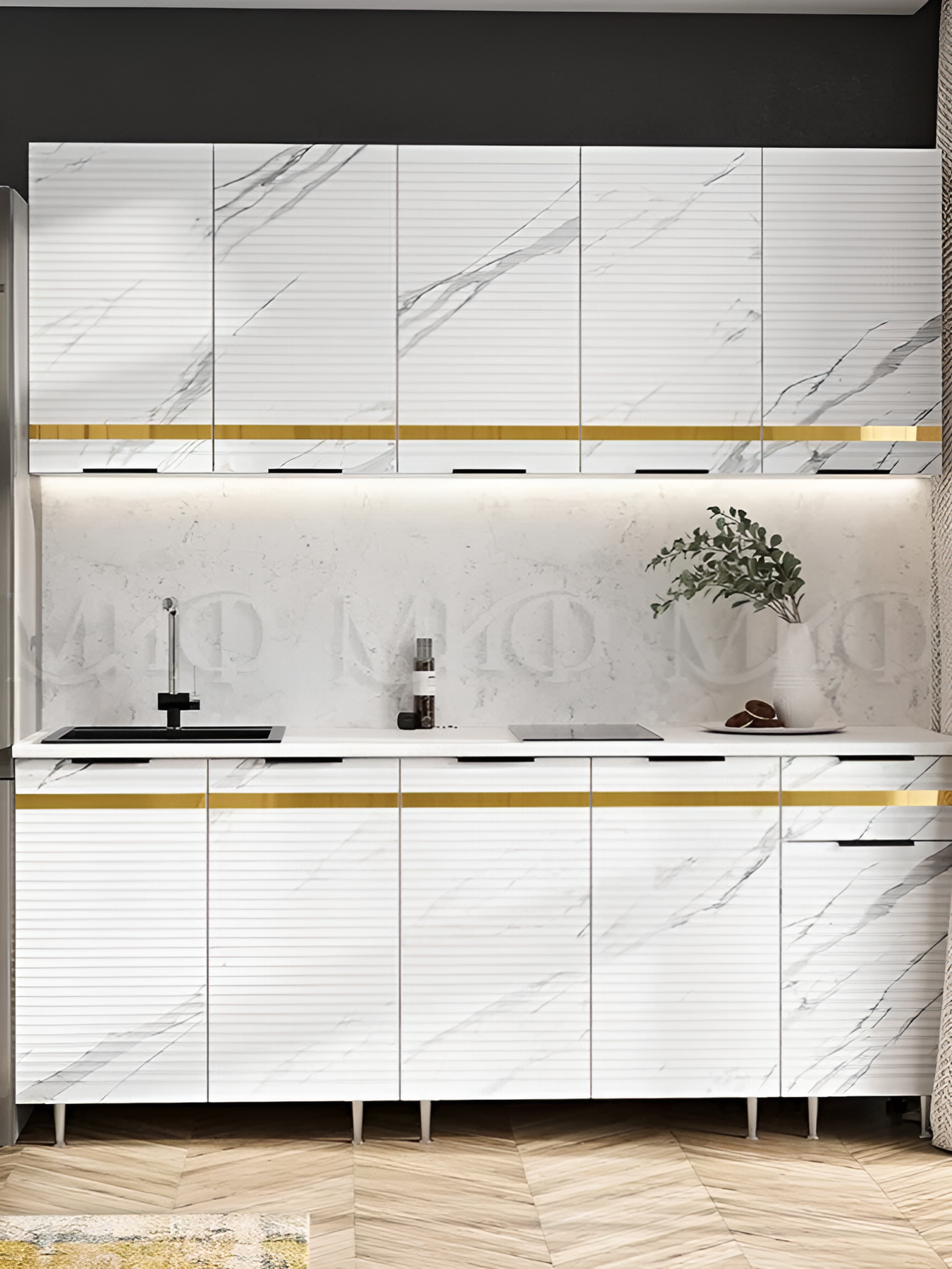 Кухонный гарнитур Милена 2м мрамор белый со столешницей миф, Мебельный рай