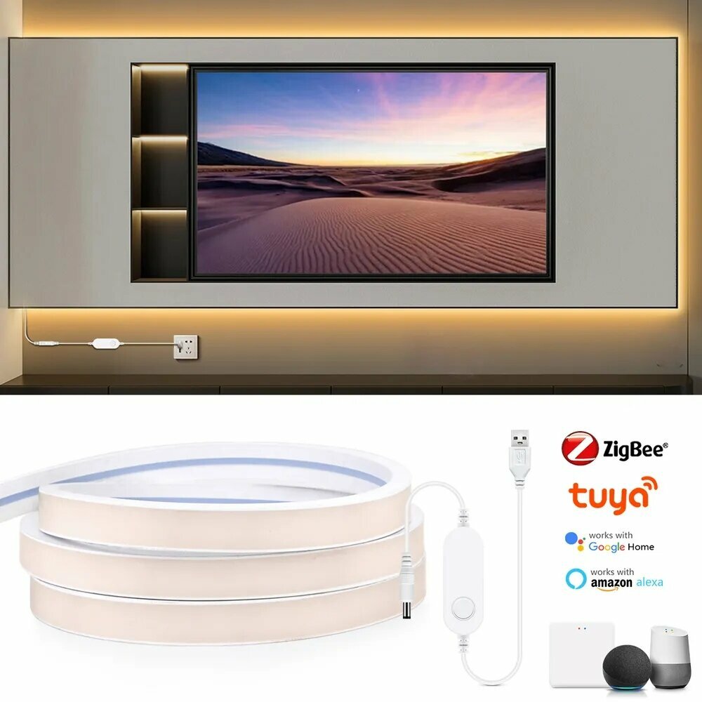 Tuya Smart Светодиодная лента 3.76 Вт, IP65, Теплый белый, 1 шт