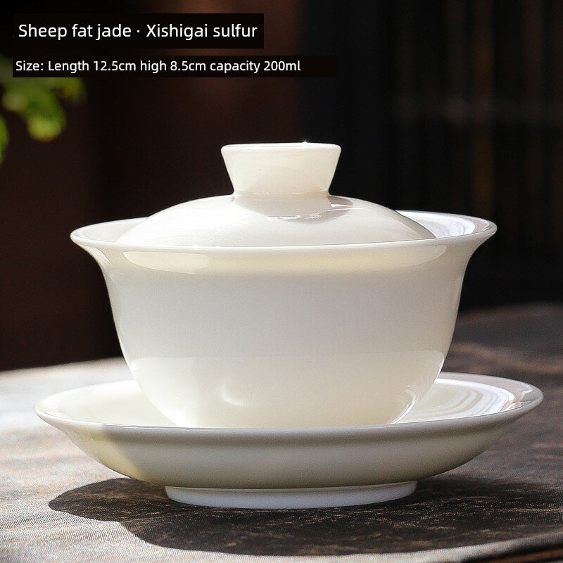 Чаша для чая Suet-fat с нефритовым покрытием, чашка для чая Dehua, белый фарфоровый чайник с крышкой, одинарный Sancai,