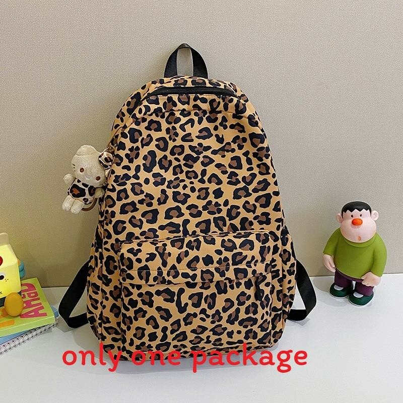 Leopard print casual backpack nylon breathable with 15in laptop compartment air cushion straps for street fashion school college
