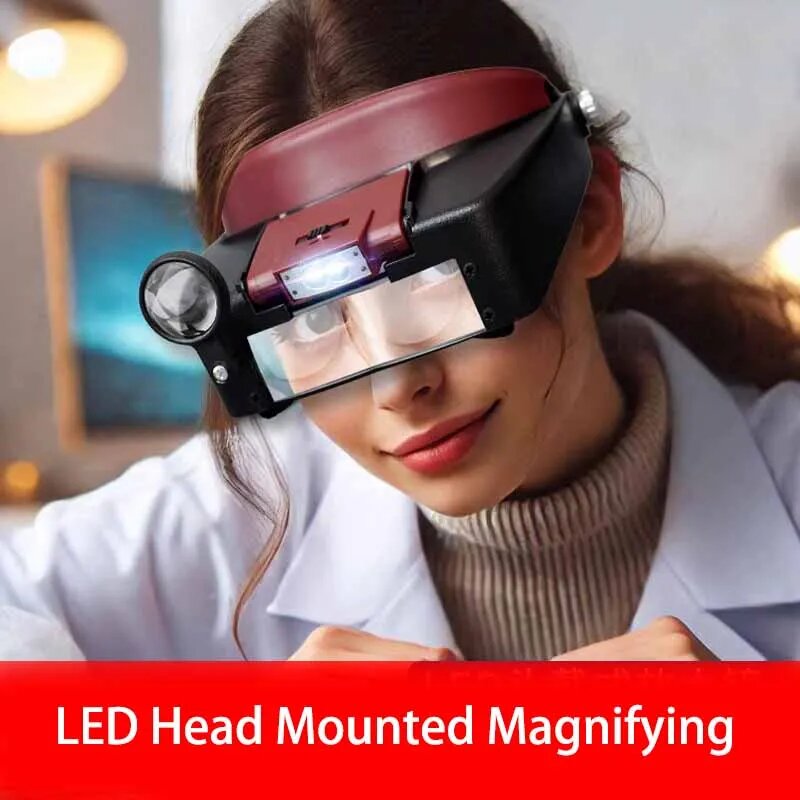 Увеличительное стекло на голову, лупа, светодиодная увеличительная лупа для шлема со светом для чтения и ремонта