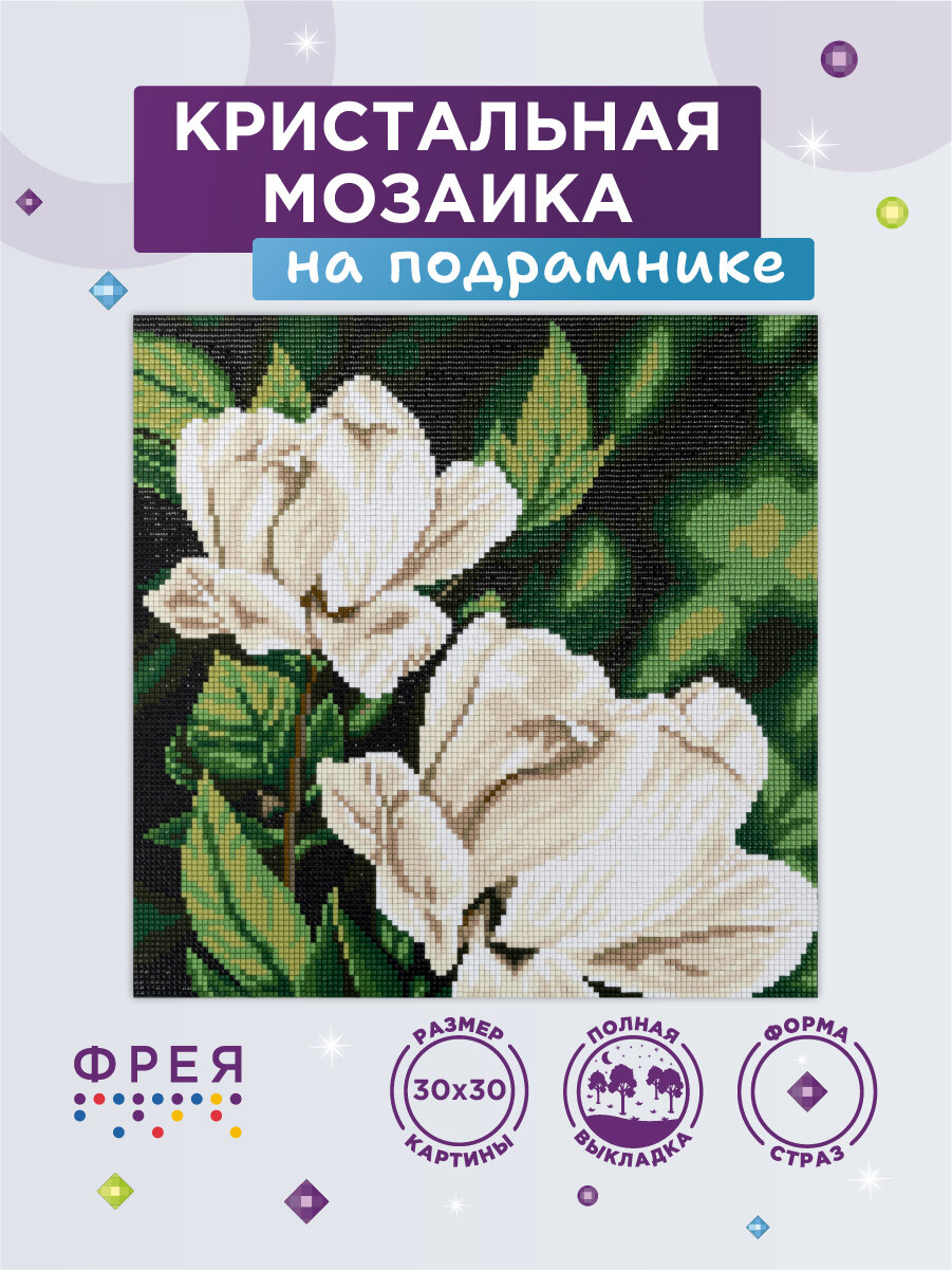 Алмазная (кристальная) мозаика с холстом на подрамнике 30 х 30 см"фрея" ALPD-223 "Магнолии в цвету"