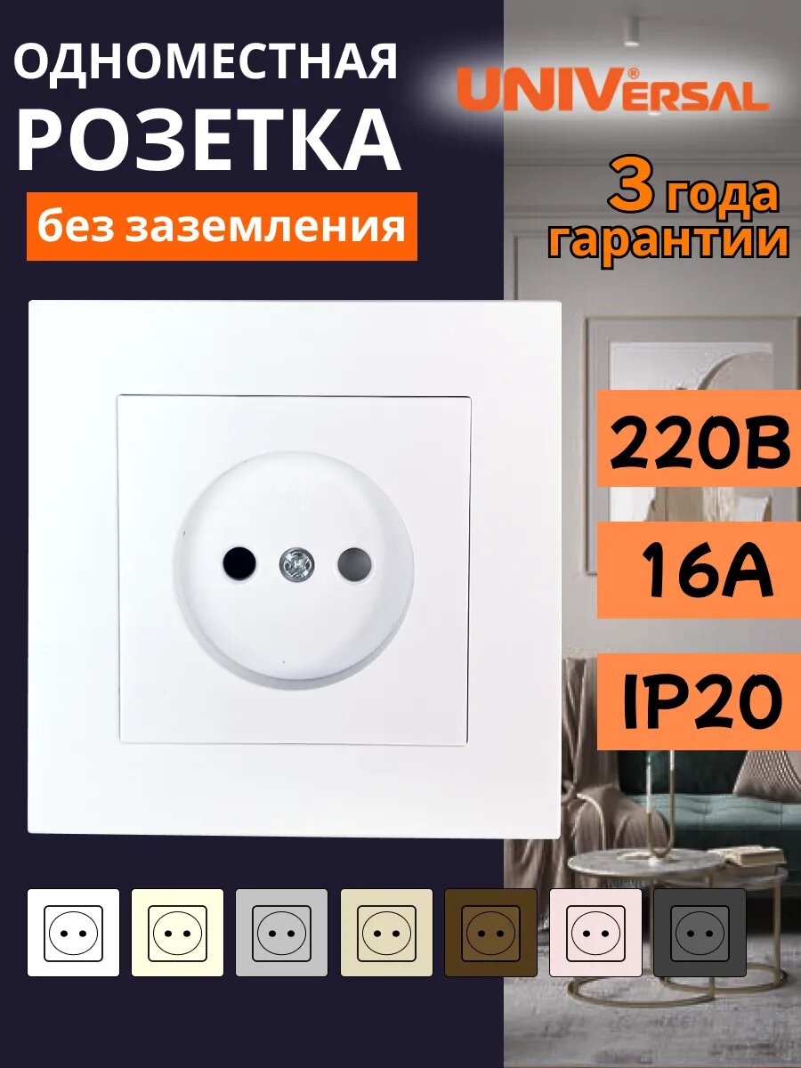 Розетка одинарная без заземления встраиваемая