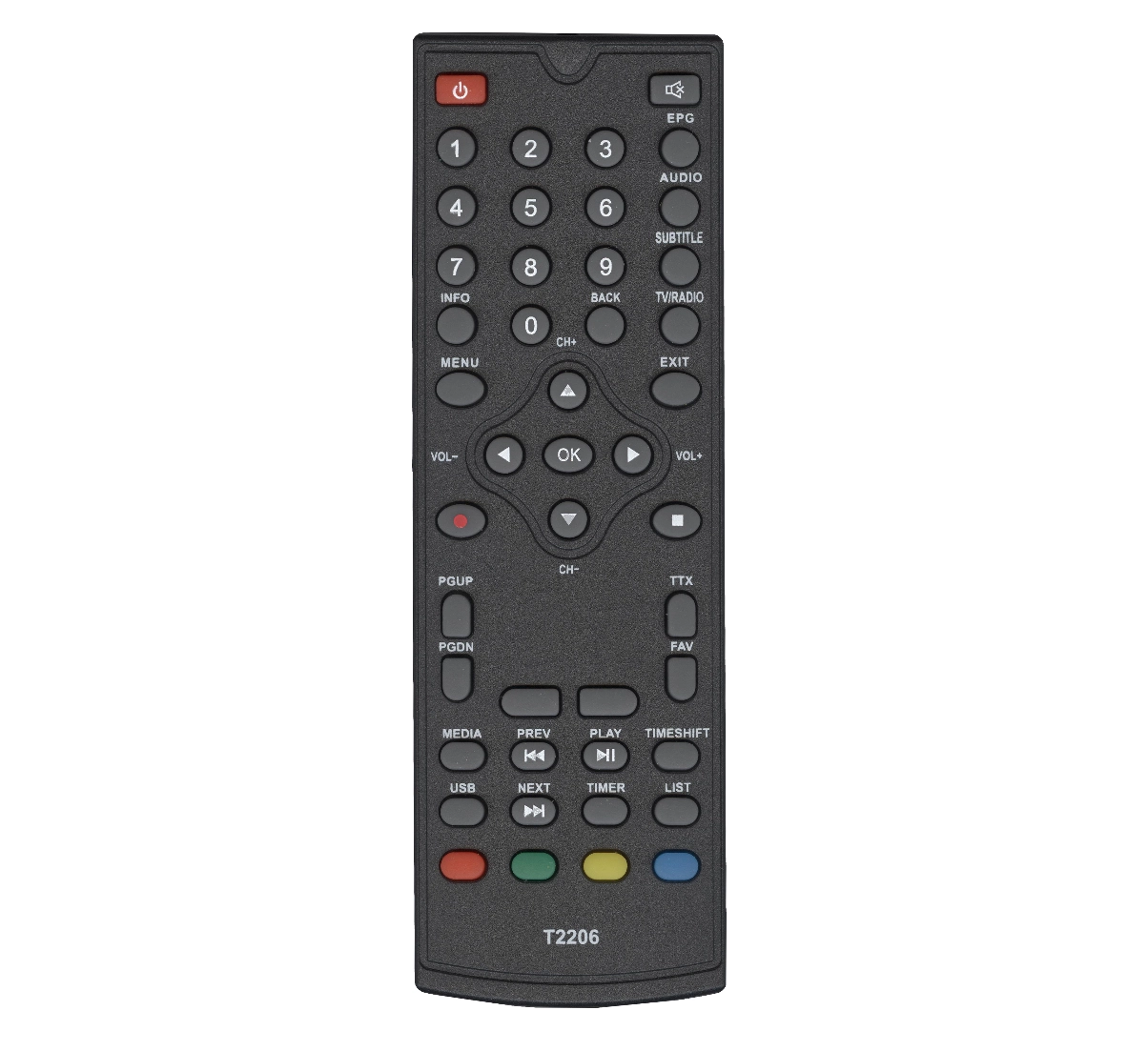 Пульт Huayu T2206 (T2203), для DVB-T2 ресивера, Sky Vision, цвет чёрный, ИК-сигнал