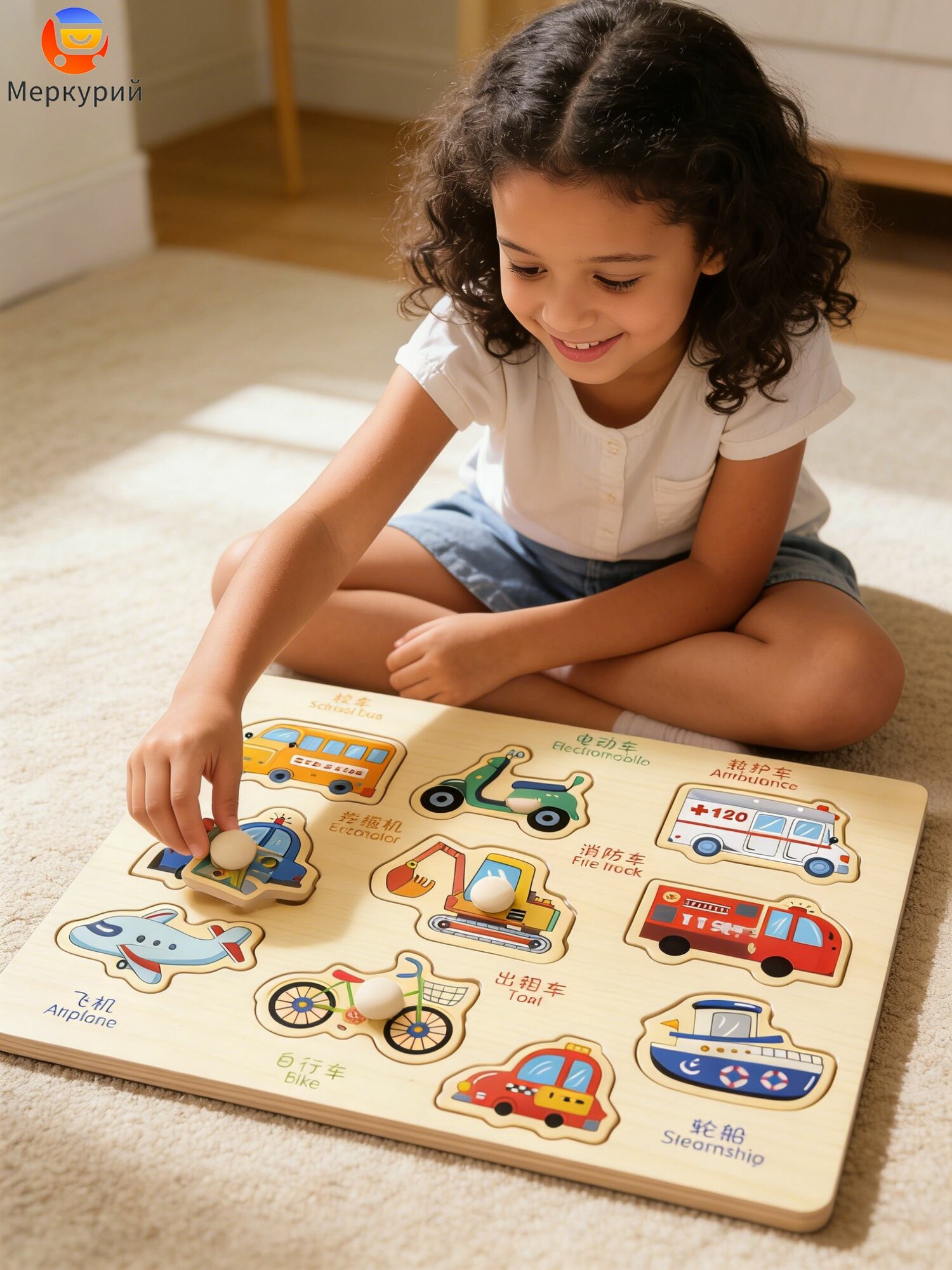 Деревянная развивающая игрушка Сортер для малышей: изучаем животных, фрукты и формы, вкладыши с ручками