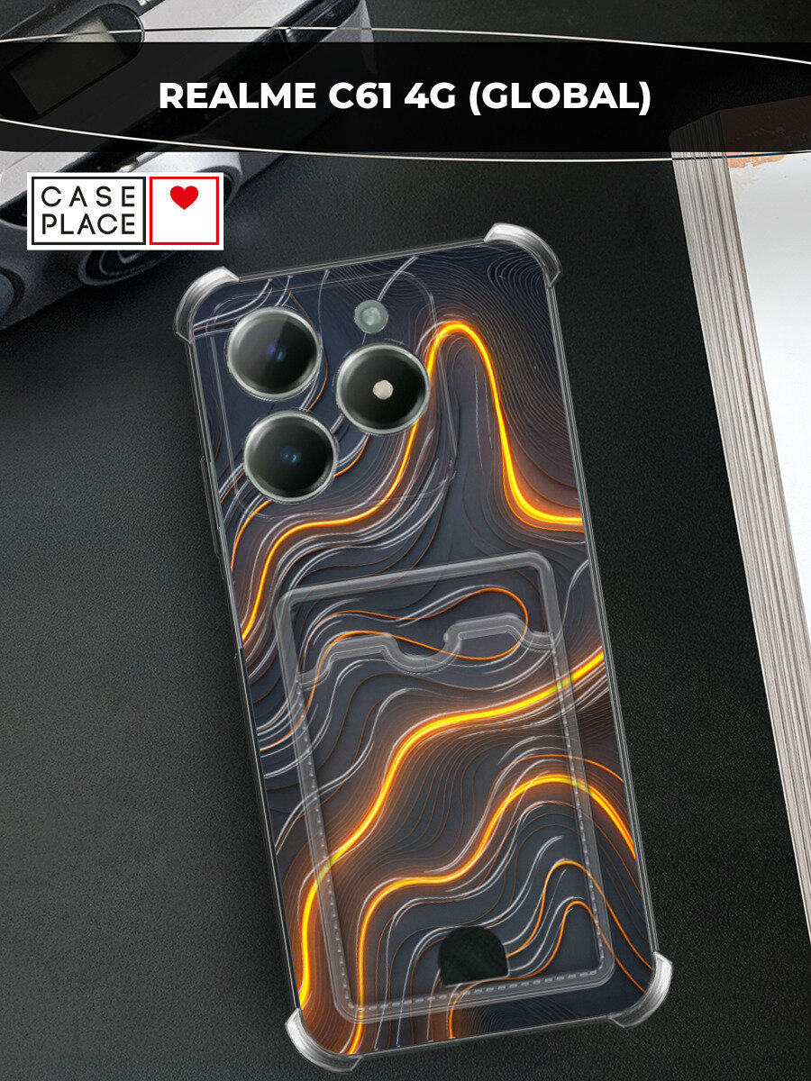 Чехол на Realme C61 4G (Global) (Реалми C61 4G) с картой и принтом Золотая река 3