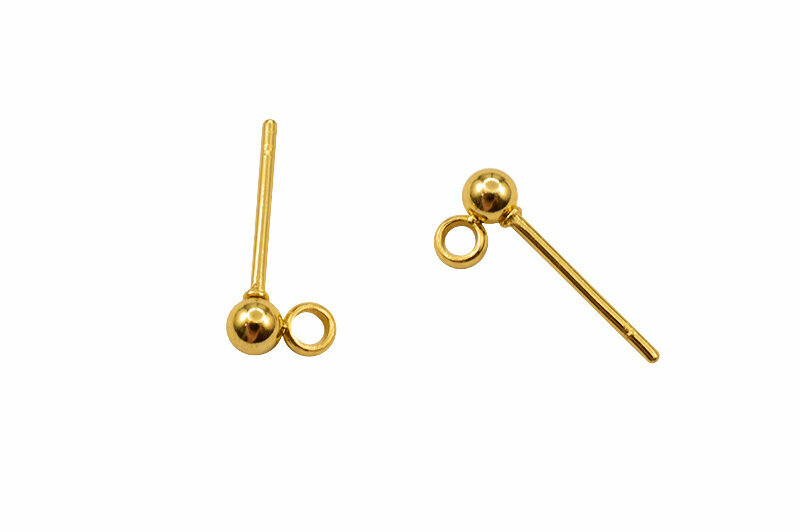 Гвоздики основы для серег Шарики 14х5х3х0,7мм, петелька 1,8мм, цвет золото, хирургическая сталь, 21-274, 1 пара