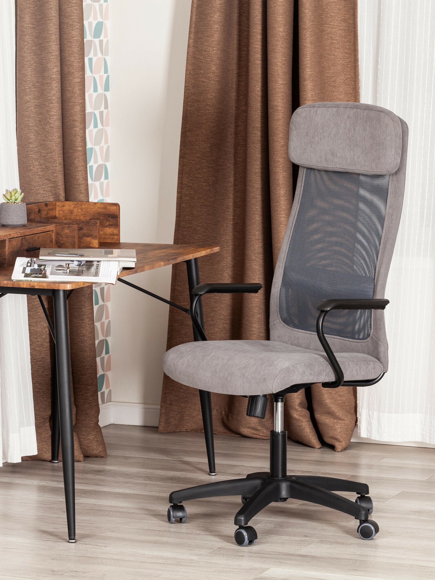 Кресло компьютерное офисное TetChair, флок/ткань, серый