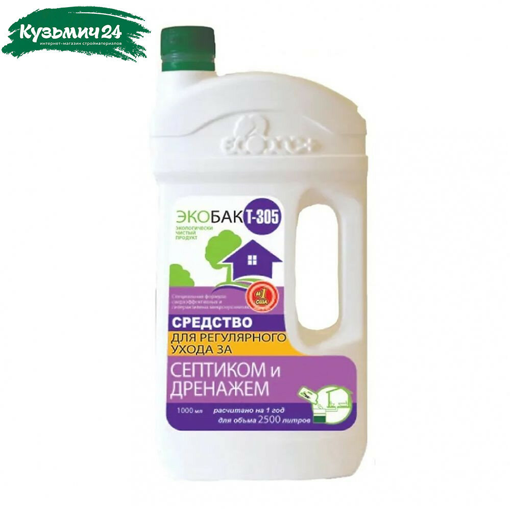 Средство для регулярного ухода Экобак Т-305 за септиком и дренажом Экобак, 1000 мл