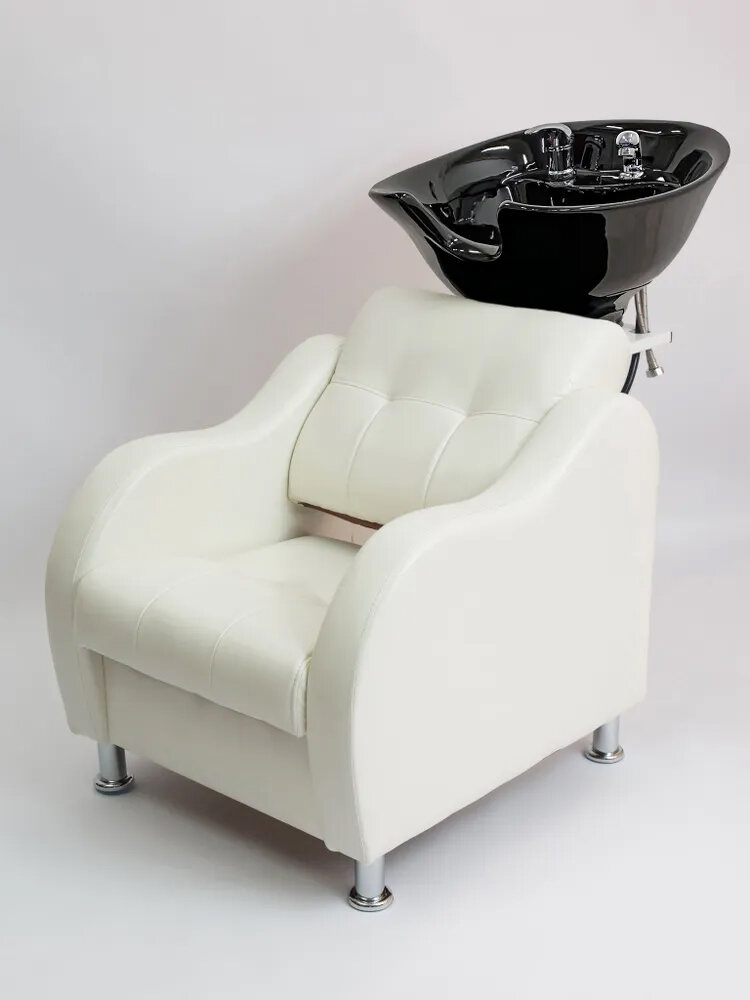 Парикмахерская мойка с креслом Волна, глубокая раковина черного цвета, Уютный мастер, белый
