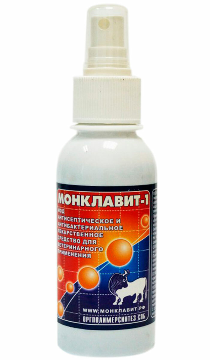 МОНКЛАВИТ-1 антисептический лекарственное средство для животных на основе йода спрей 130 мл (1 шт)
