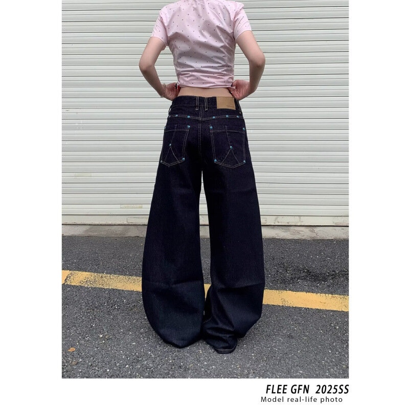 Тренд RONG CH Женские Джинсы Карго Многокарманные Флэр Весна Высокая Талия Деним, Размер_2XL