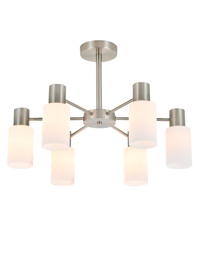 Люстра Престиж песчаный никель с белыми матовыми плафонами потолочная на 6 ламп E14