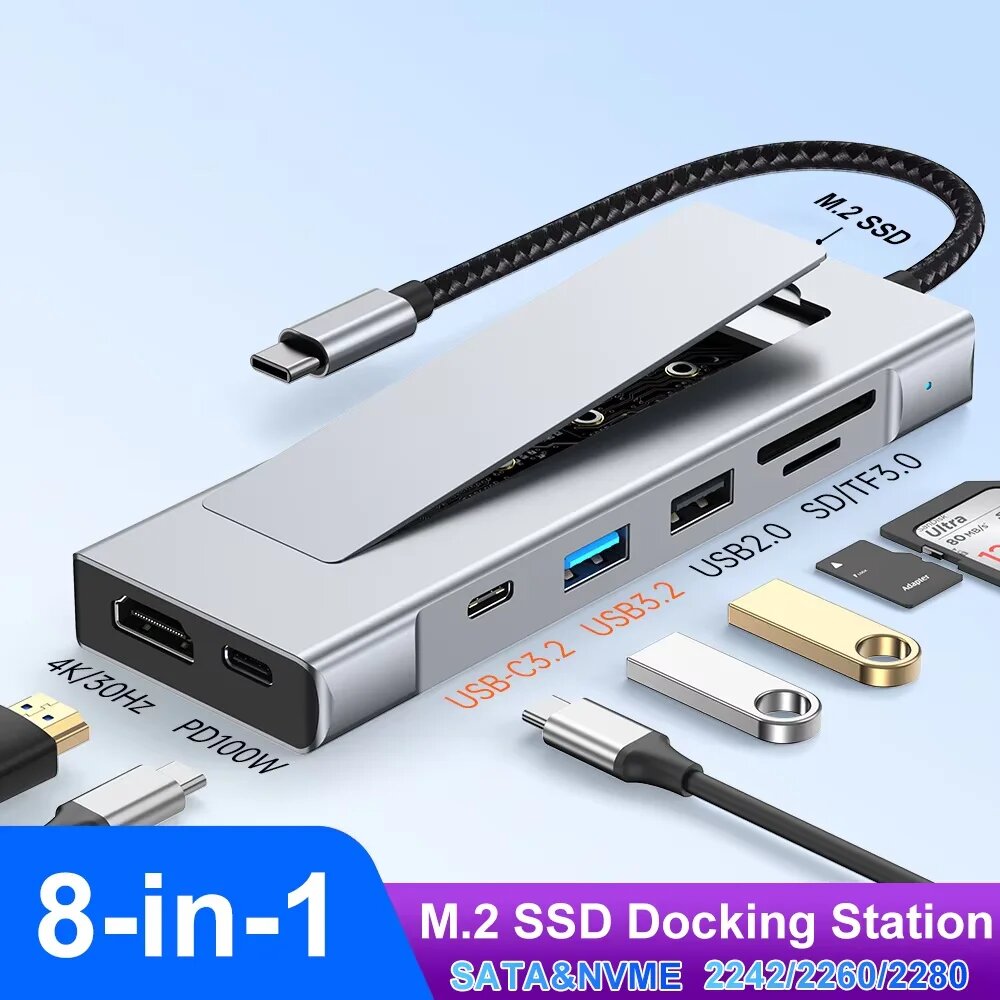 8-в-1 USB-хаб kebidumei для Macbook с поддержкой M.2 SSD