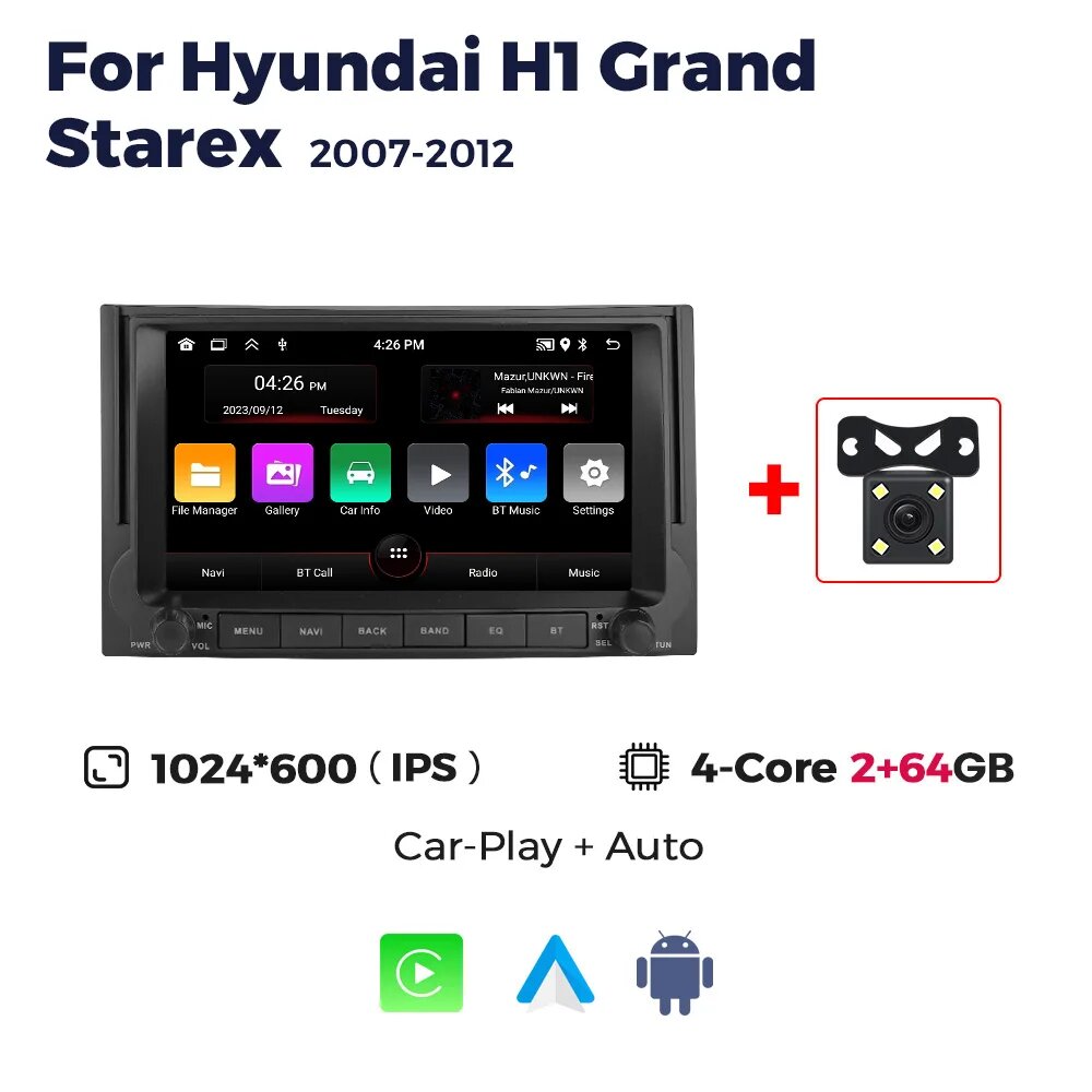 MEKEDE Android 15, автомобильный стерео головное устройство, радиоплеер для Hyundai H-1 H1 Grand Starex i800 iMax 2008-2016, авторадио, авто CarPlay MN-HY09-H2-64G-A