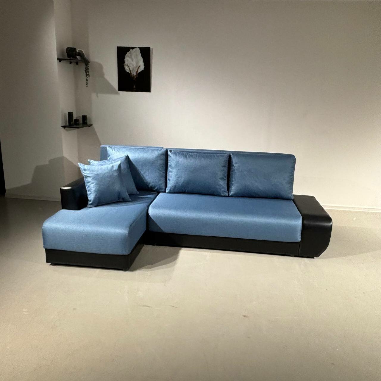 Диван, Диван-кровать Олимп-1 угловой, bond синий, механизм еврокнижка, правый угол 220х138х76 см