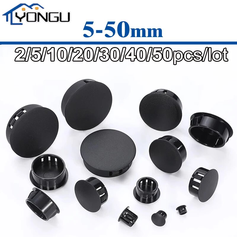 2/5/10/20/30/40/50 шт. 5-50 мм черные пластиковые заглушки с защелкой, круглые крышки для отверстий для мебельного стола, заглушка 20Pcs, 20mm