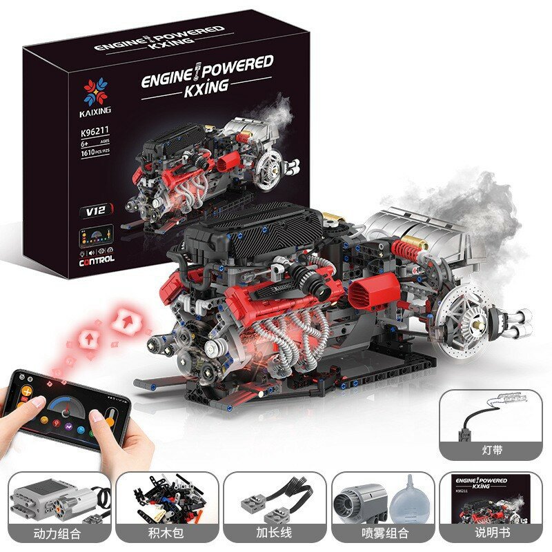 Двигатель V8 03, модель двигателя автомобиля Ferrari, механическая сборка, конструктор, игрушка, динамическая версия приложения + распылитель