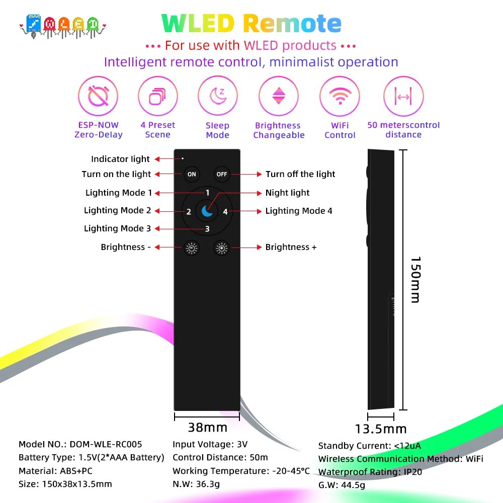 DOMRAEM DOM-WLE-11P WLED RGB контроллер с микрофоном WLED WiFi Remote