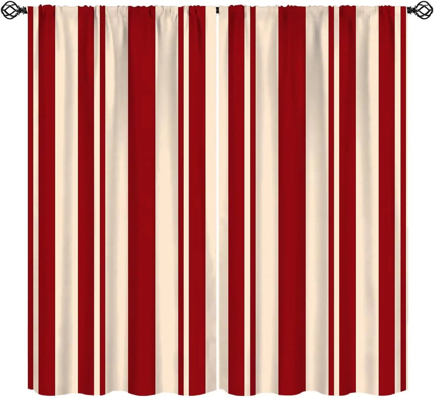 Шторы полосатые красные, 150x250см, 2шт, ZQ-2511261553