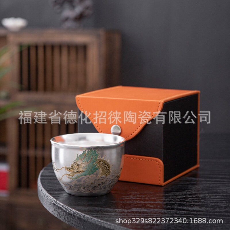 Чашка для чая из чистого серебра, креативная национальная тенденция, чашка для чая в китайском стиле, подарок, одиночная чашка, керамическая чаша для чая, культурный креативный продукт, чашка для дегустации, подарочная коробка