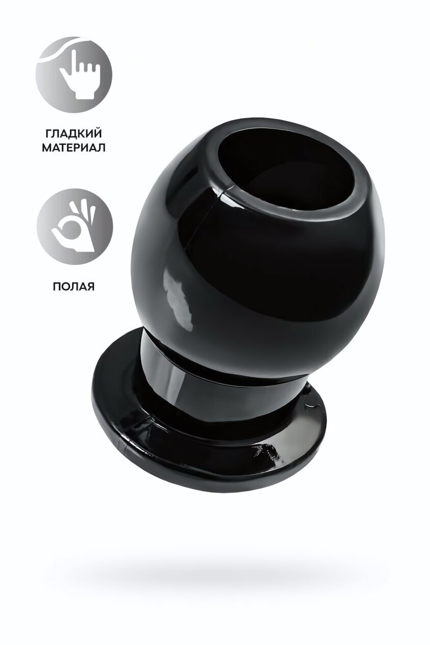Анальная втулка с тоннелем, TPE, черная, 6,5 см, эргономичное основание, для вибраторов и смазки